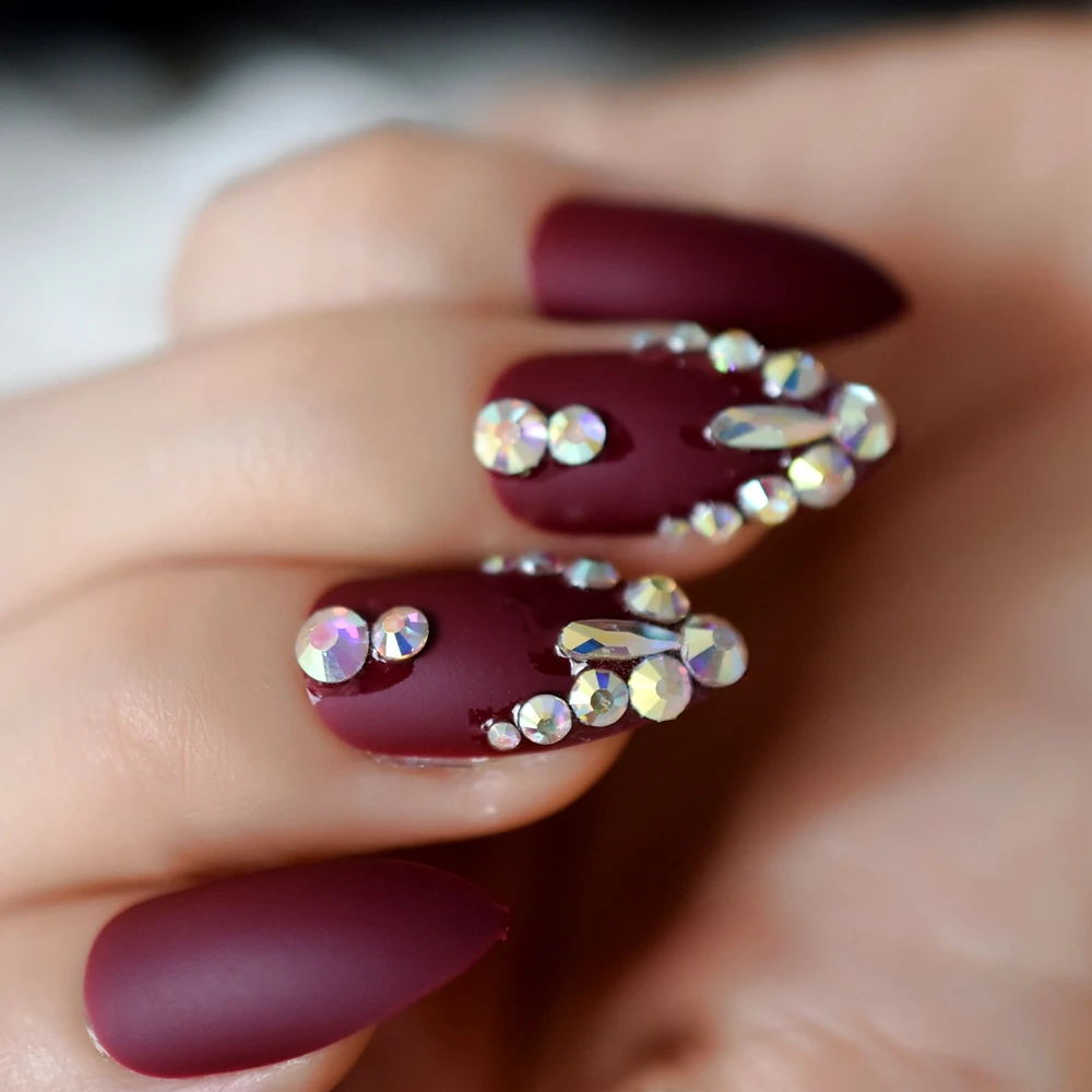 Maroon Almond Nails