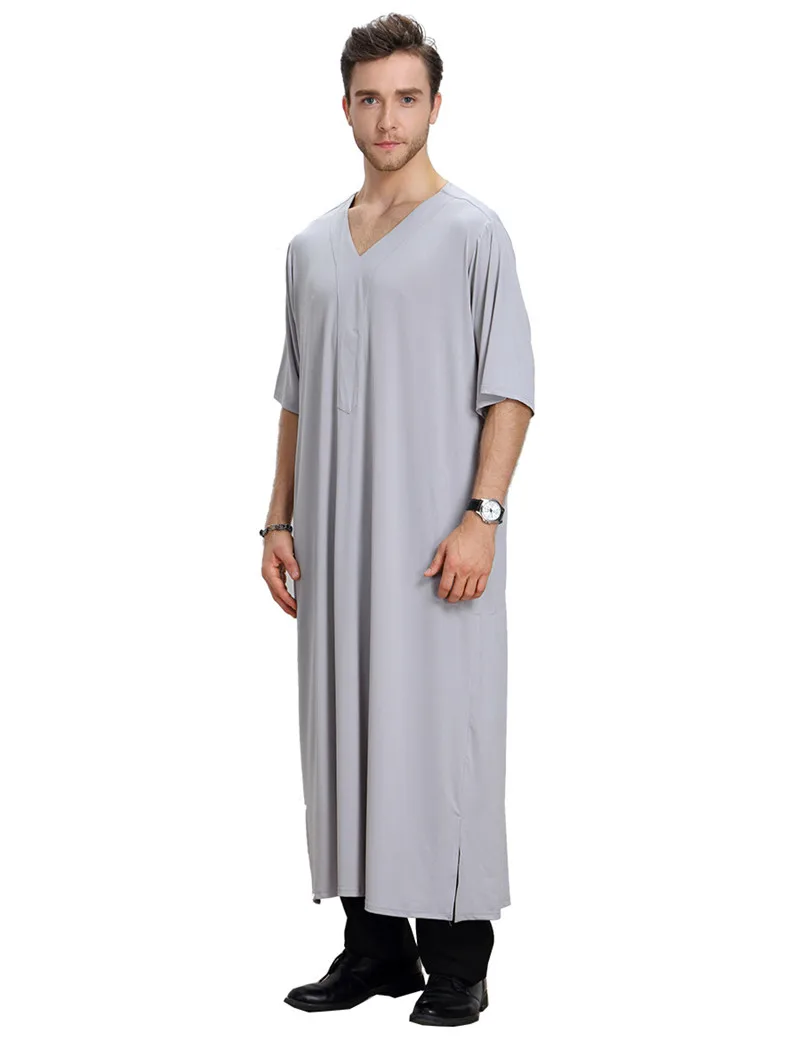 Muslim Arab Middle East 7 point V neck men robe muslim thobe mens ...
