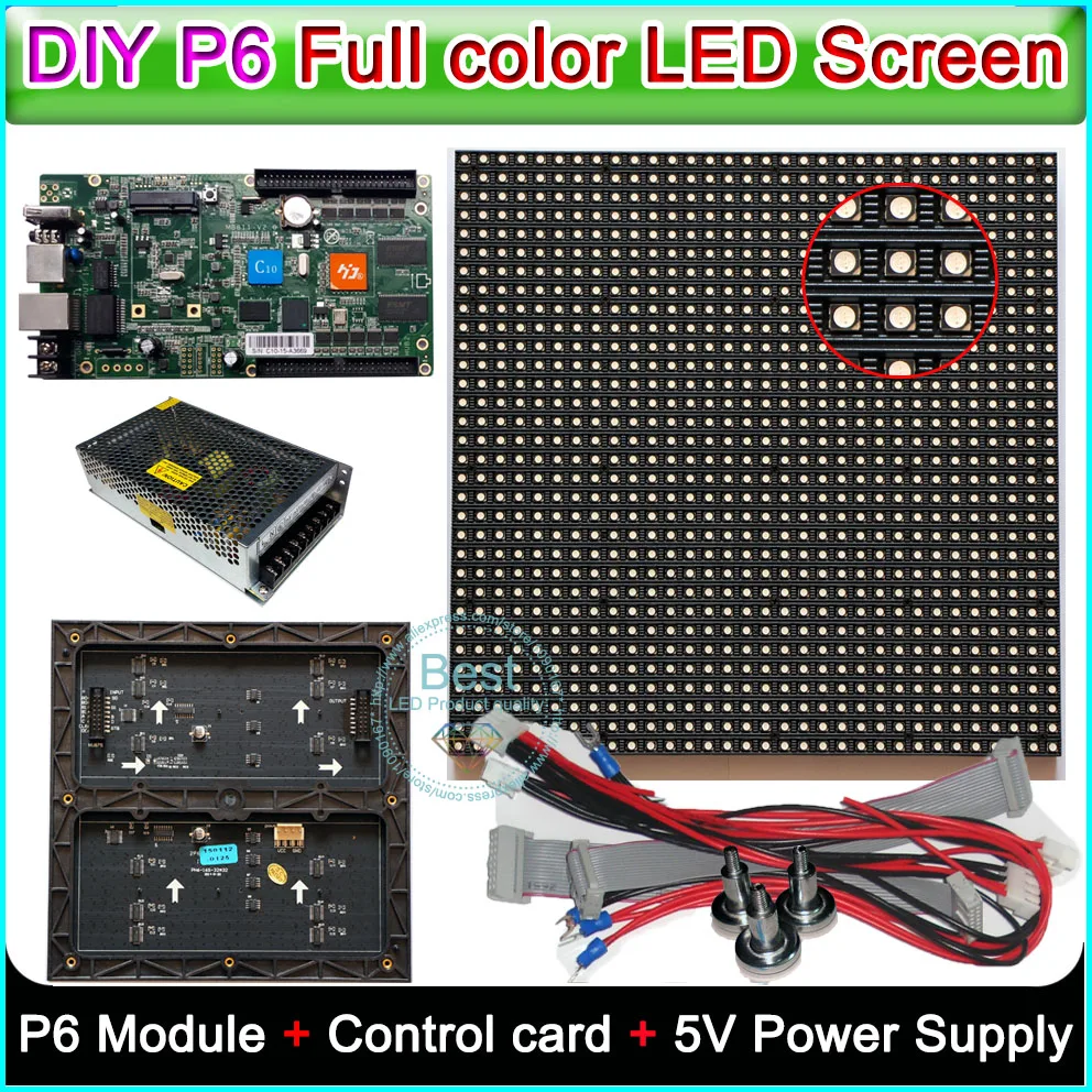 DIY P6 실내 풀 컬러 LED 디스플레이, LED 사인, RGB P6 LED 모듈 (192x192mm), 20PCs/0 ...