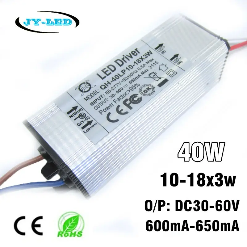 2pcs 40W LED Driver 650mA DC30 60V 10 18x3W Waterproof IP67 Constant ...