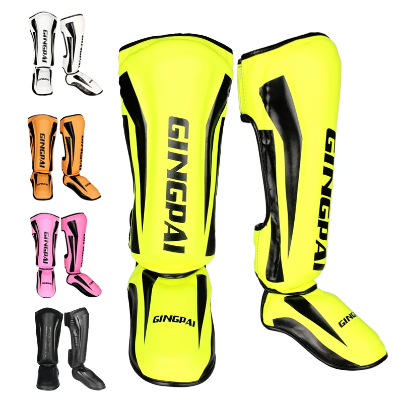 One Pair High-Quality PU Leather Boxing Shin Guards Ankle Protector MMA ...