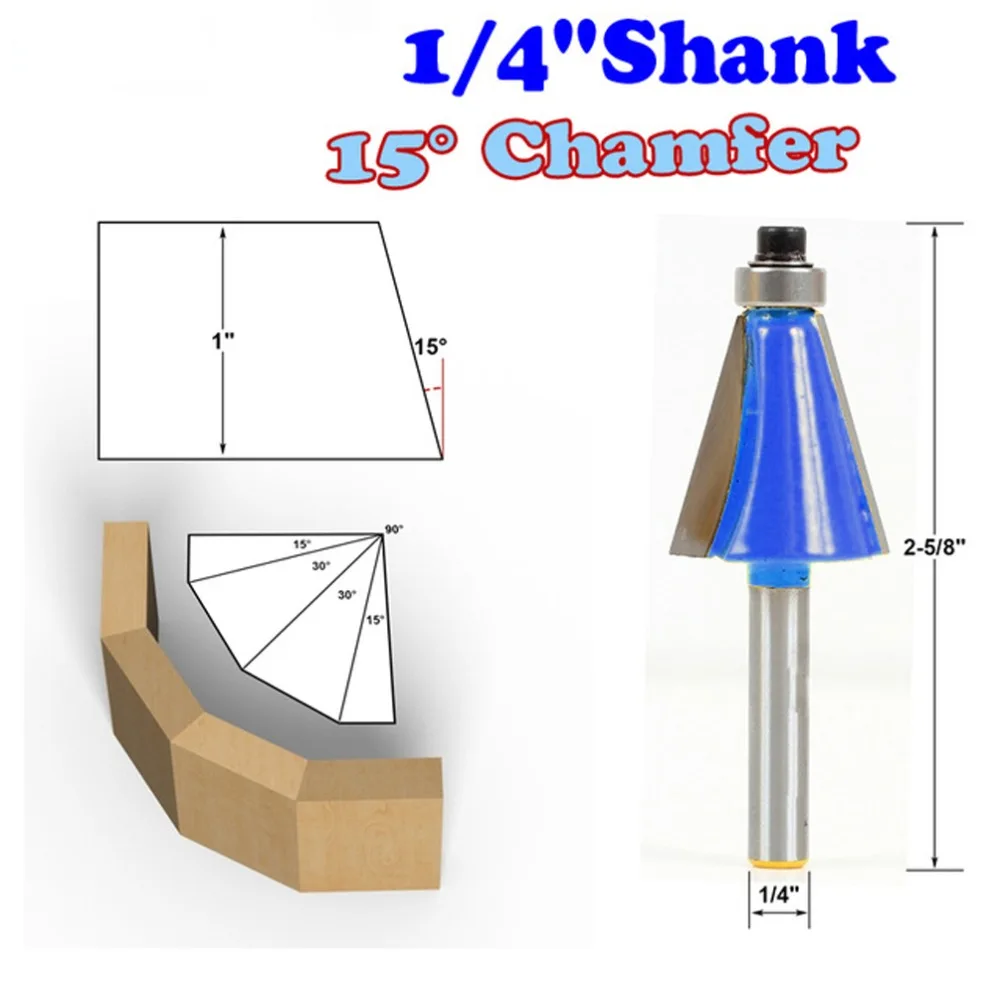 1pcs 1/4" Shank 15 Degree Chamfer & Bevel Edging Router Bit woodworking ...