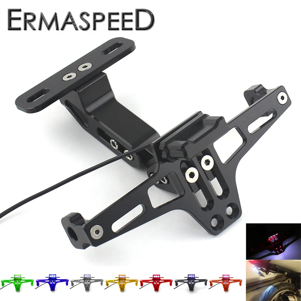 Motorcycle License Plate Bracket with LED Light Black Motorcycle Number ...
