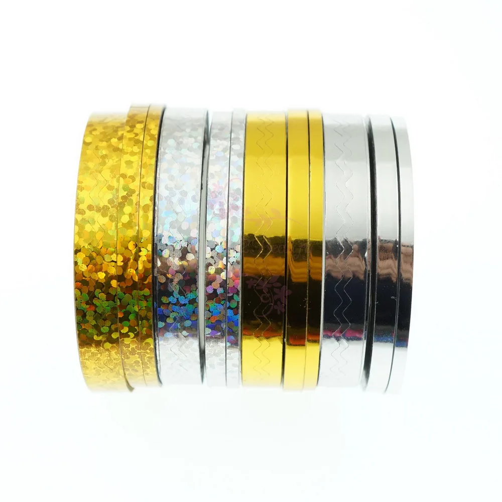 12pcs/lot Gold Silver Laser Metallic Striping Tapes Foil Line Stickers ...