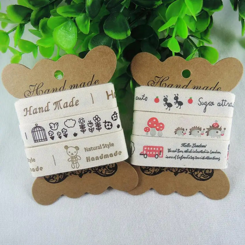 6yds Mixed 15mm 20mm Natural Style Printed Cotton Ribbon Diy Sewing ...