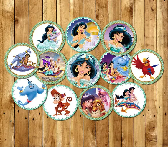 Princess Jasmine Party Circles Sticker,Goodie Bag Toppers,Birthday ...