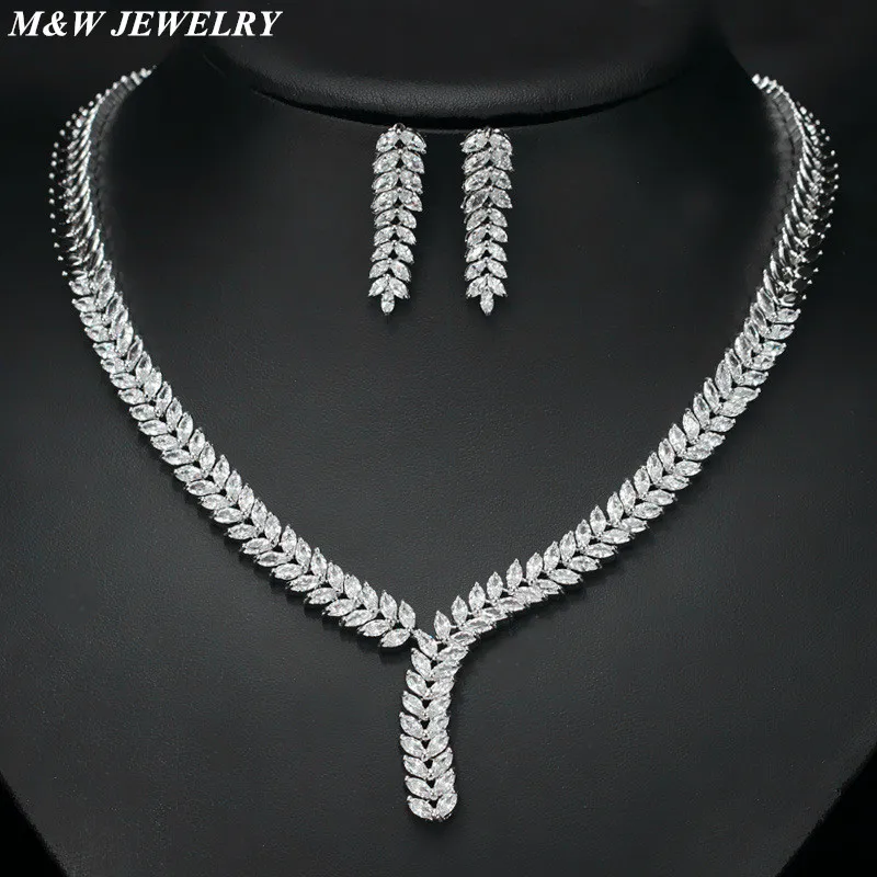 M & W 보석 2017 럭셔리 신부 보석 패션 AAA + 큐빅 지르코니아 귀걸이 목걸이 세트 보석|luxury bridal jewelry|bridal jewelryset ...