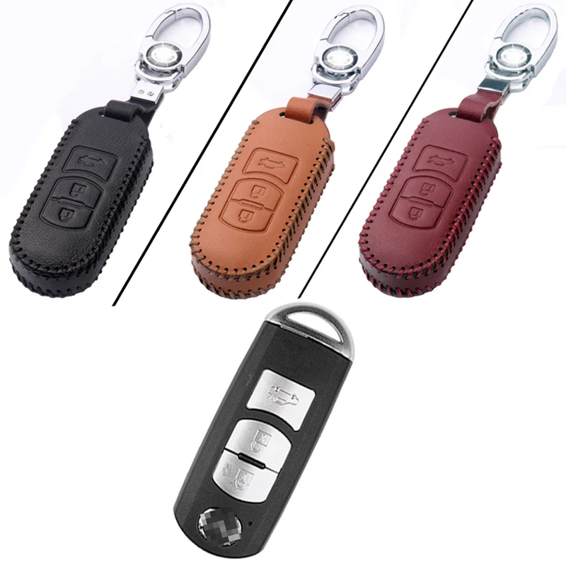 Brand New Leather 3 Button Remote Key Bag Case Fob Holder Chain For ...