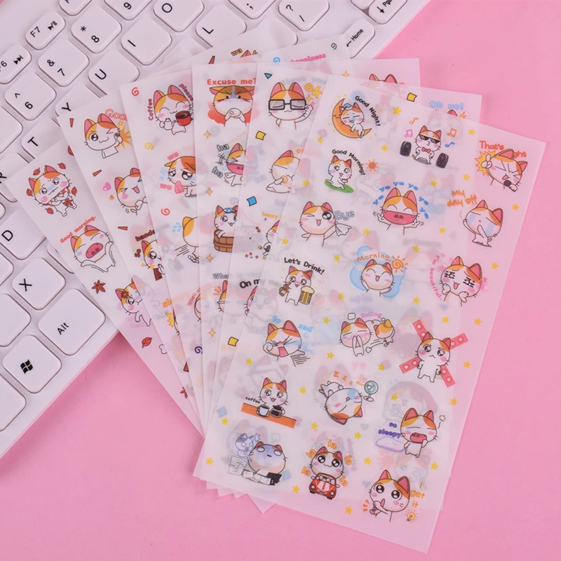 Scrapbooking 6 sheets Cute Cat Planner Stickers Cute Stickers Korean ...