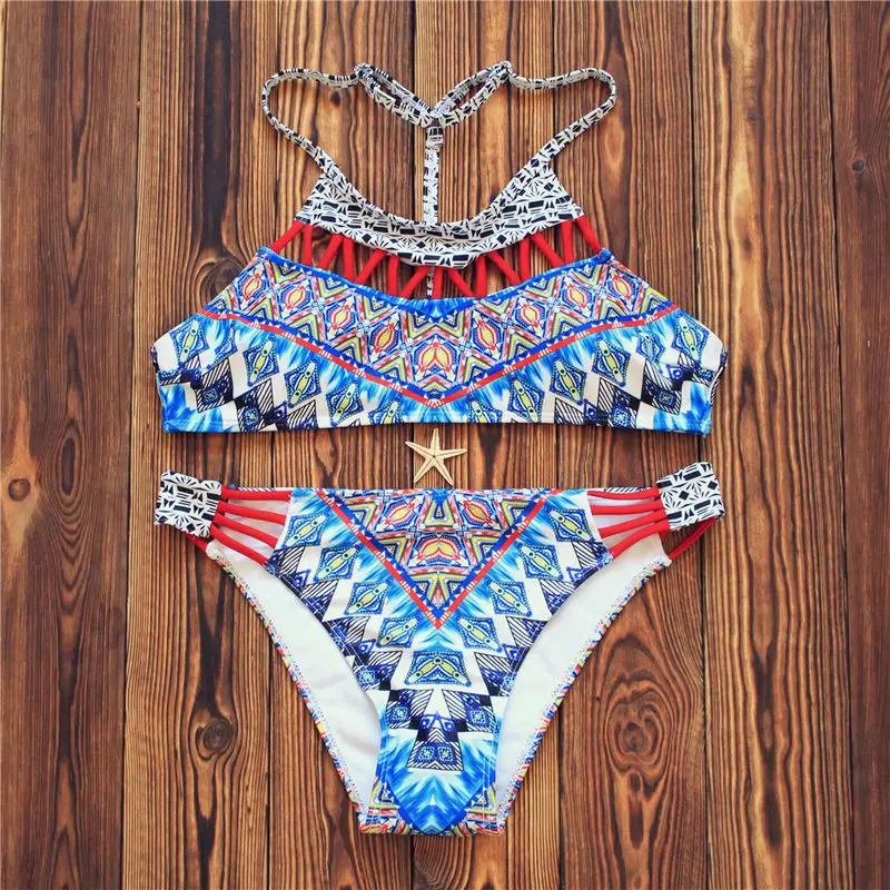 Newest High Neck Halter Bikini Set Pineapple Swimsuit Low Waist