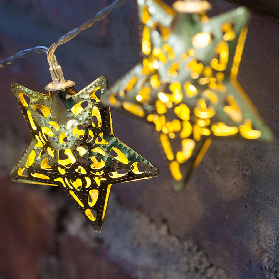 Party Decor Iron Star Shape Battery String Lights Outdoor Festival Star Decor Lights Portable