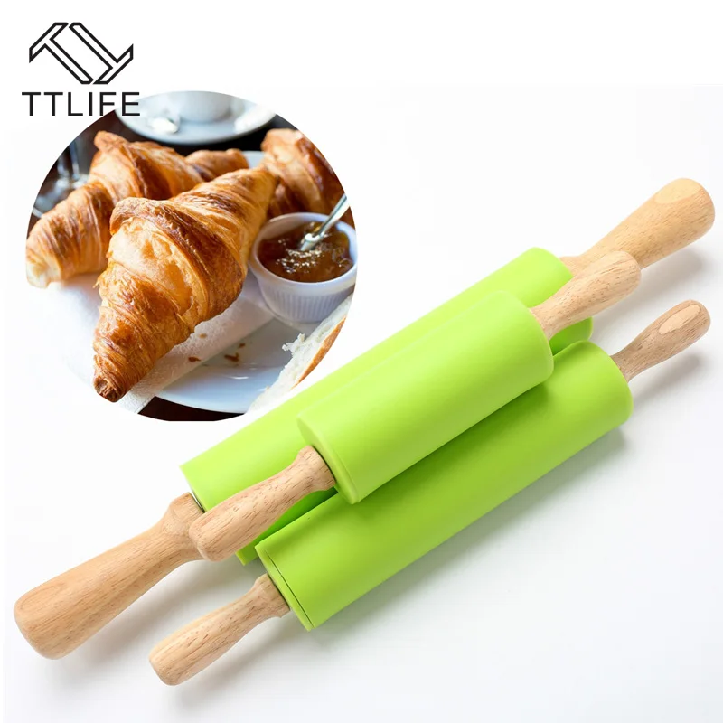 TTLIFE 3 Sizes Green Silicone Rolling Pins Dough Pastry Roller Wooden ... TTLIFE 3 Sizes Green Silicone Rolling Pins Dough Pastry Roller Wooden ...