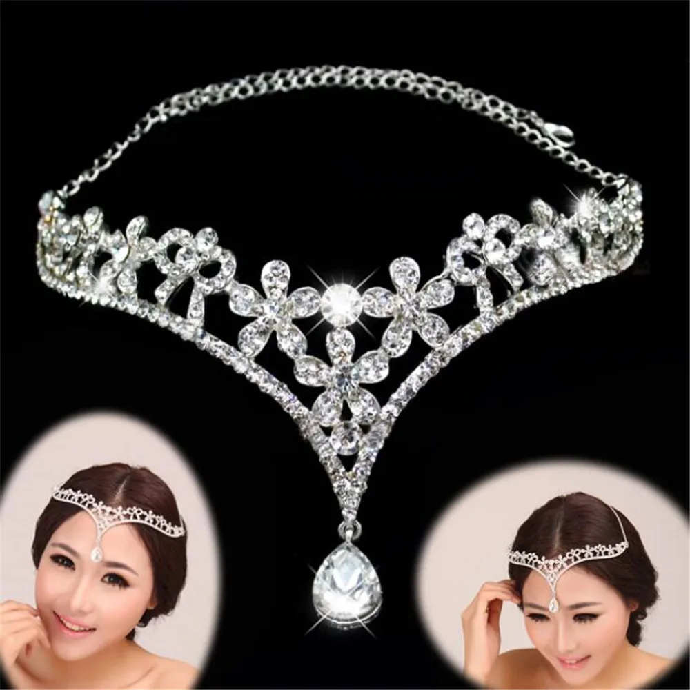 1pcs Lot Fashion Silver Rhinestone Head Chain Headpiece Wedding Bridal