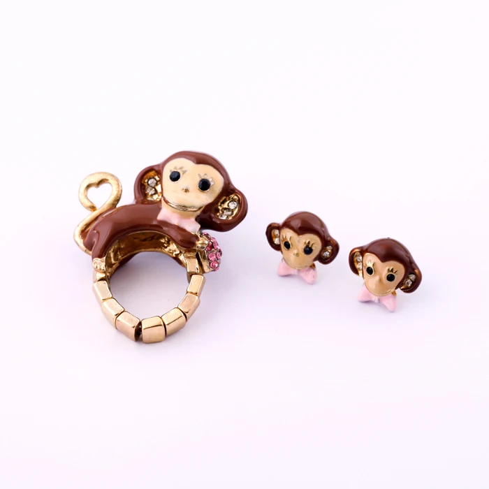 Aliexpress.com : Buy Brown Enamel Monkey Cute Ring Set Fashion Jewelry ...