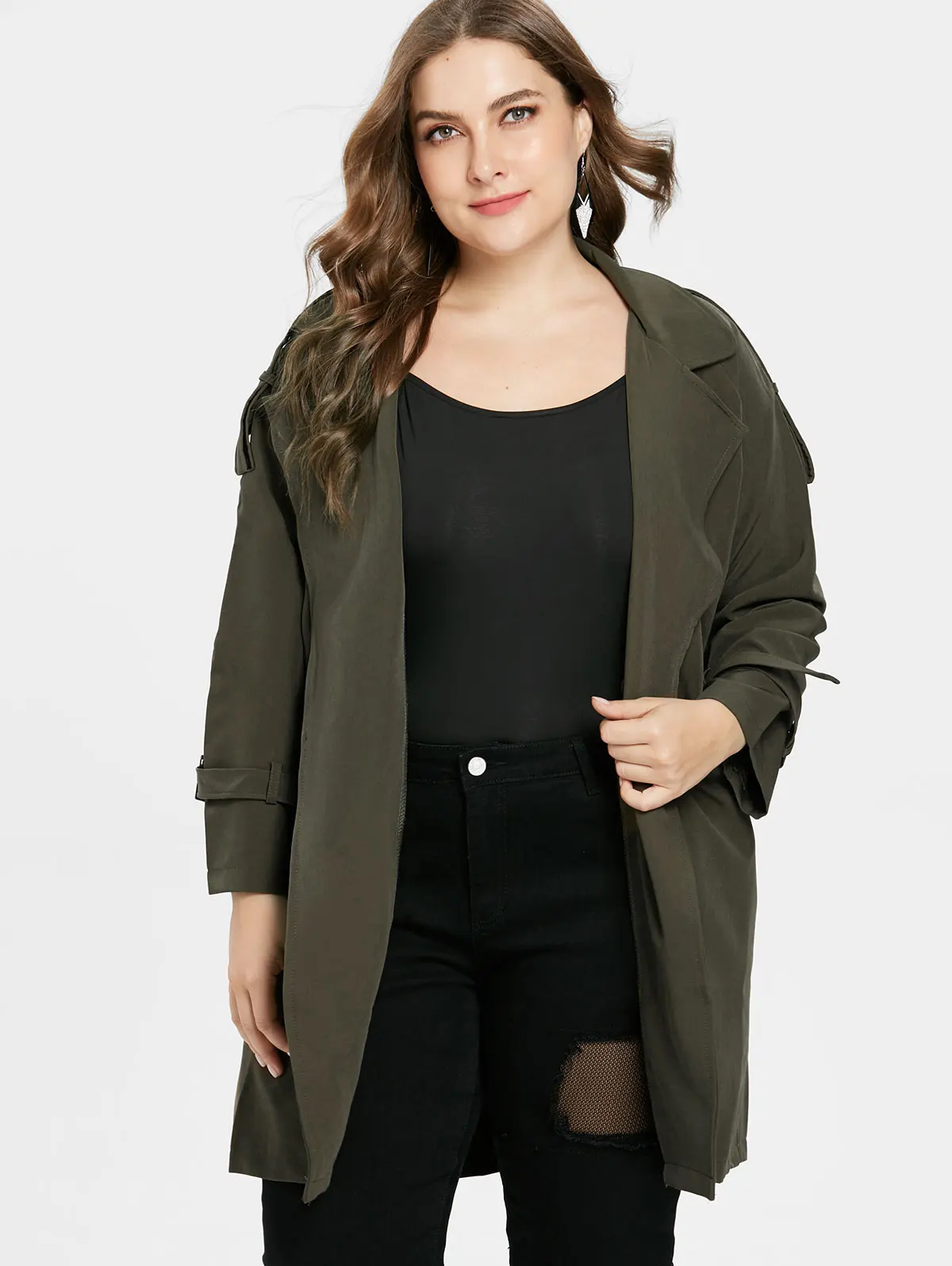 2018 Plus Size Belted Sleeve Longline Coat Big Size Women Trench Coat Windbreaker Autumn Winter