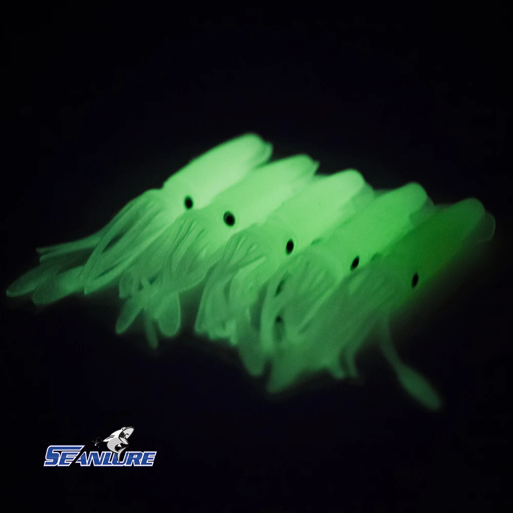 Seanlure 5pcs/Pack 10.5cm 8.5g Jelly Squid Bait Glow Squid Soft Plastic ...