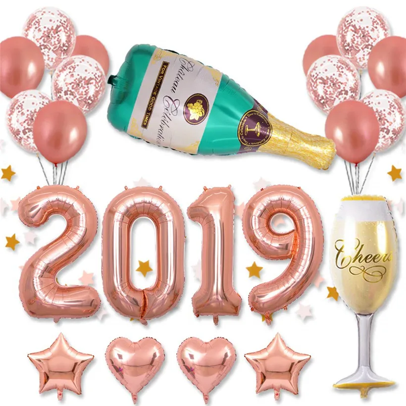 40 Inch 2019 Balloons Rose Gold Confetti Balloons Star Heart Foil ...
