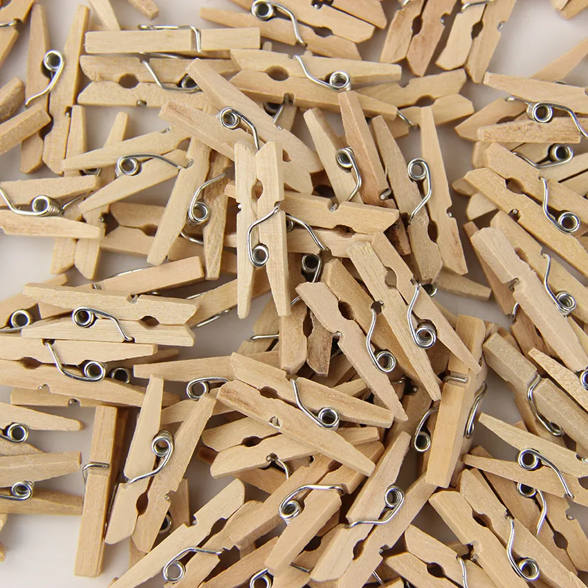 100 PCS/Set Mini Wooden Natural Clip Pack of Small DIY Wedding Party ...