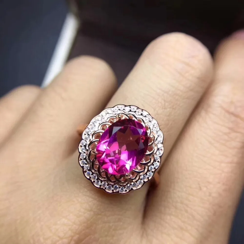 Fashion Elegant round flowers Natural pink topaz gem Ring S925 Silver ...