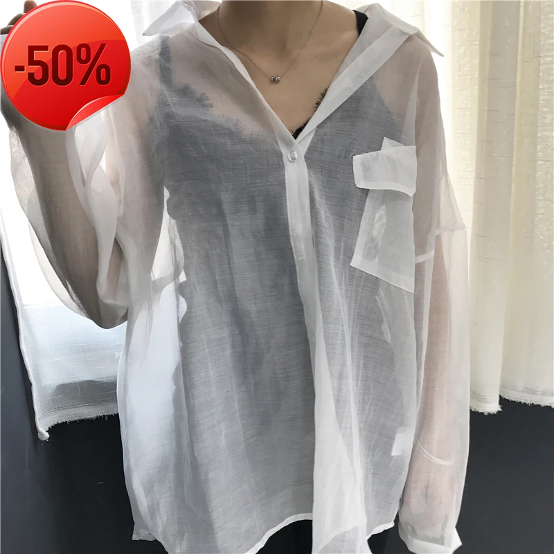 Verano Sexy Blusa Blanca Novio Camisa de Manga Larga Mujeres Tops Sun ...