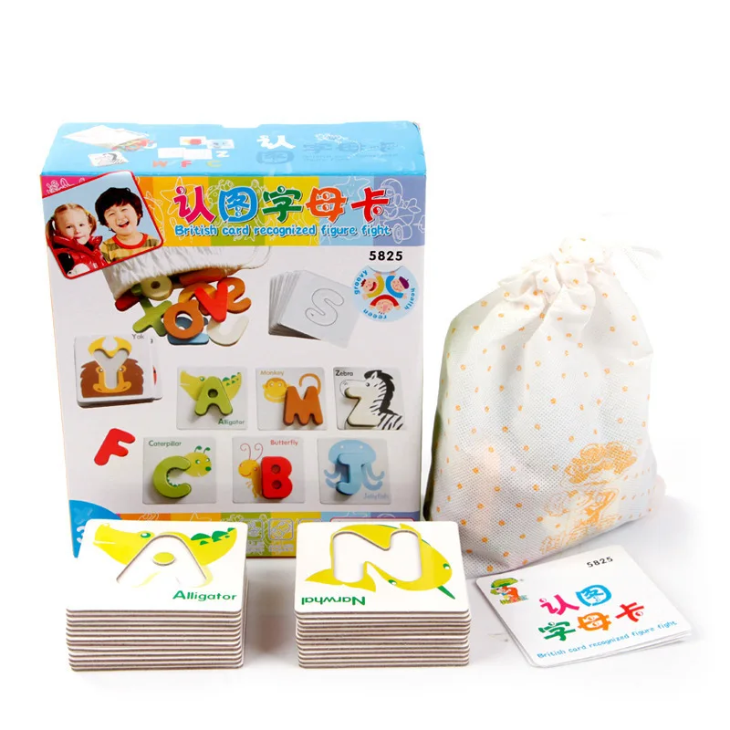 3D Wooden Reading Toys Montessori Educational Toy Alphabet Digital Card ...