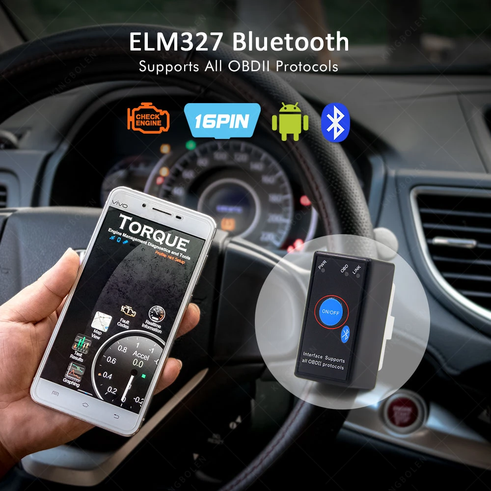 OBD/OBD2 Lecteur de Code De Voiture V1.5 ELM327 Interrupteur Bluetooth Pour Android/Symbian ELM ...