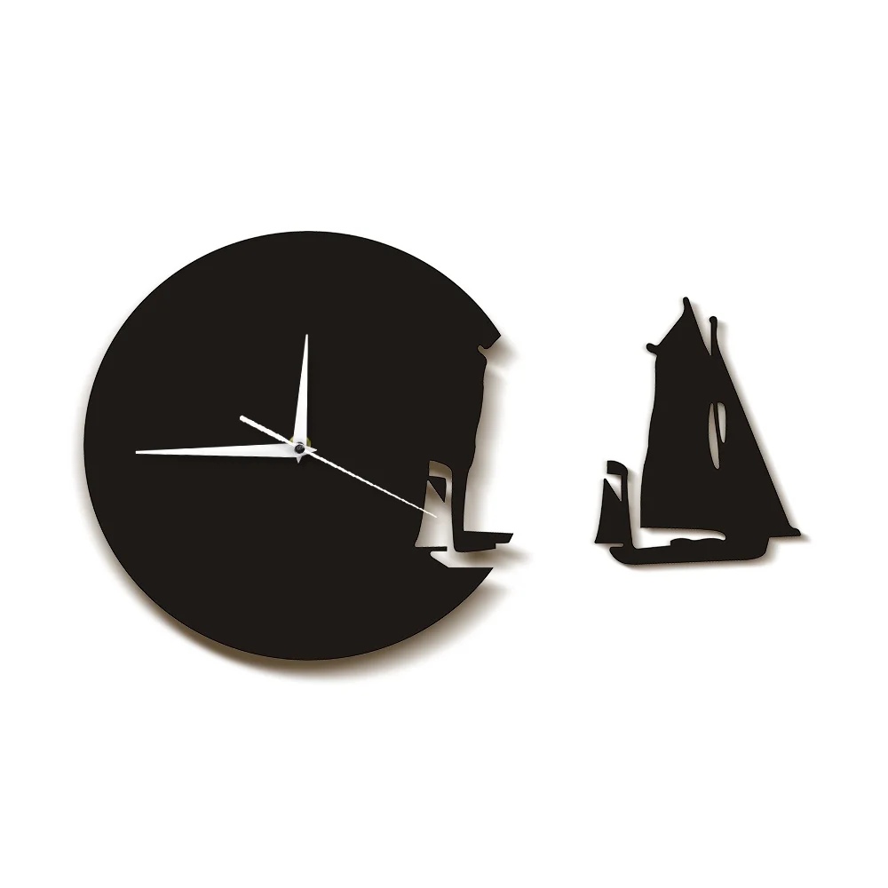 Yacht Leaving Wall Clock Modern Design Sea Sailing Boat Ship Wall Watch ...