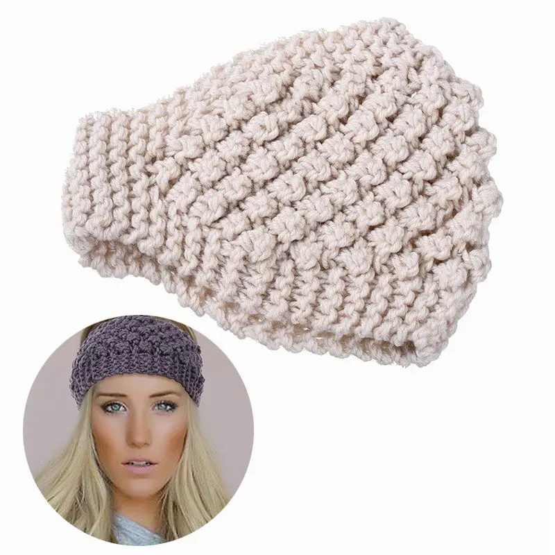 Q MISM Knitted Headbands Woman Warm Handmade Crochet Stretch Turban ...