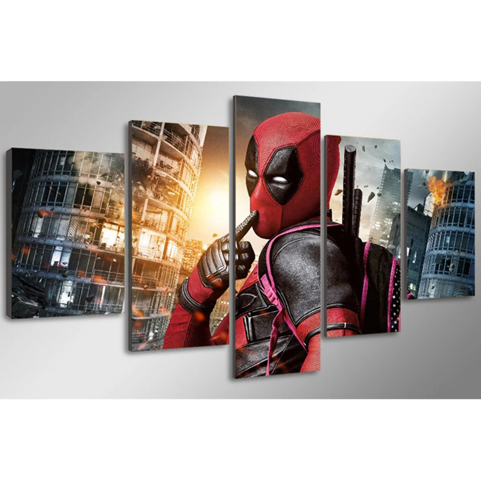HD Canvas Modern Printed Living Room Home Decor 5 Panel Deadpool ...