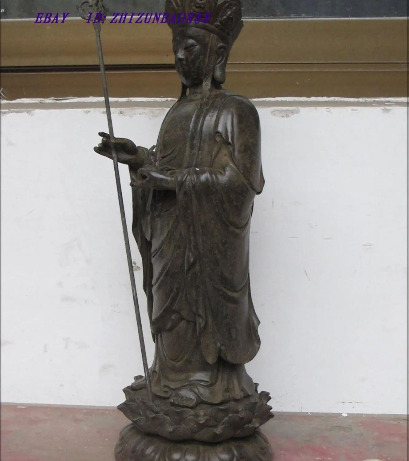 18"Tibetan Buddhism bronze Lotus flower Shippei Buddha Ksitigarbha ...