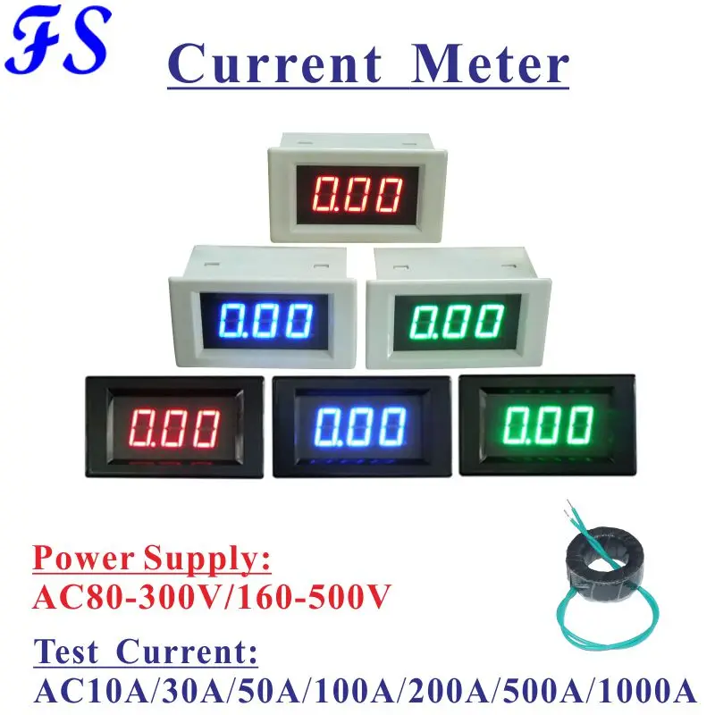 YB4835 AC Ammeter Current Meter 10A 30A 50A 100A 200A 500A 1000A LED ...