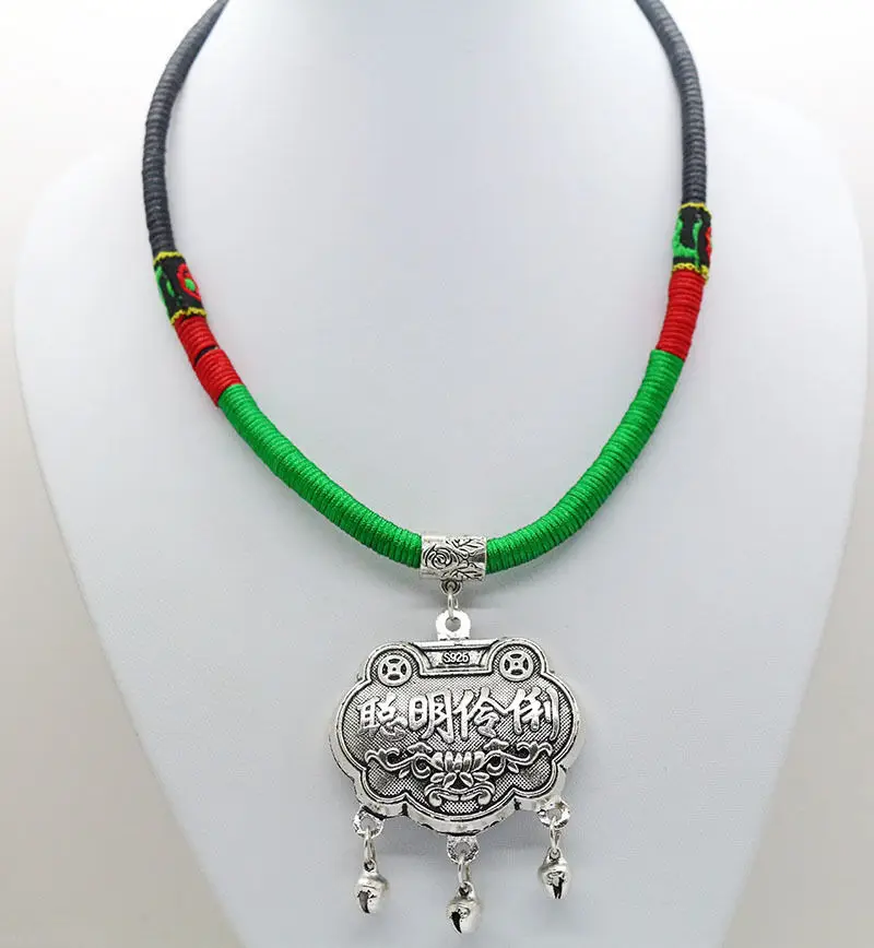 Tribal Exotic Chinese Miao hand Rope Knitted Chain Silver pendant ...