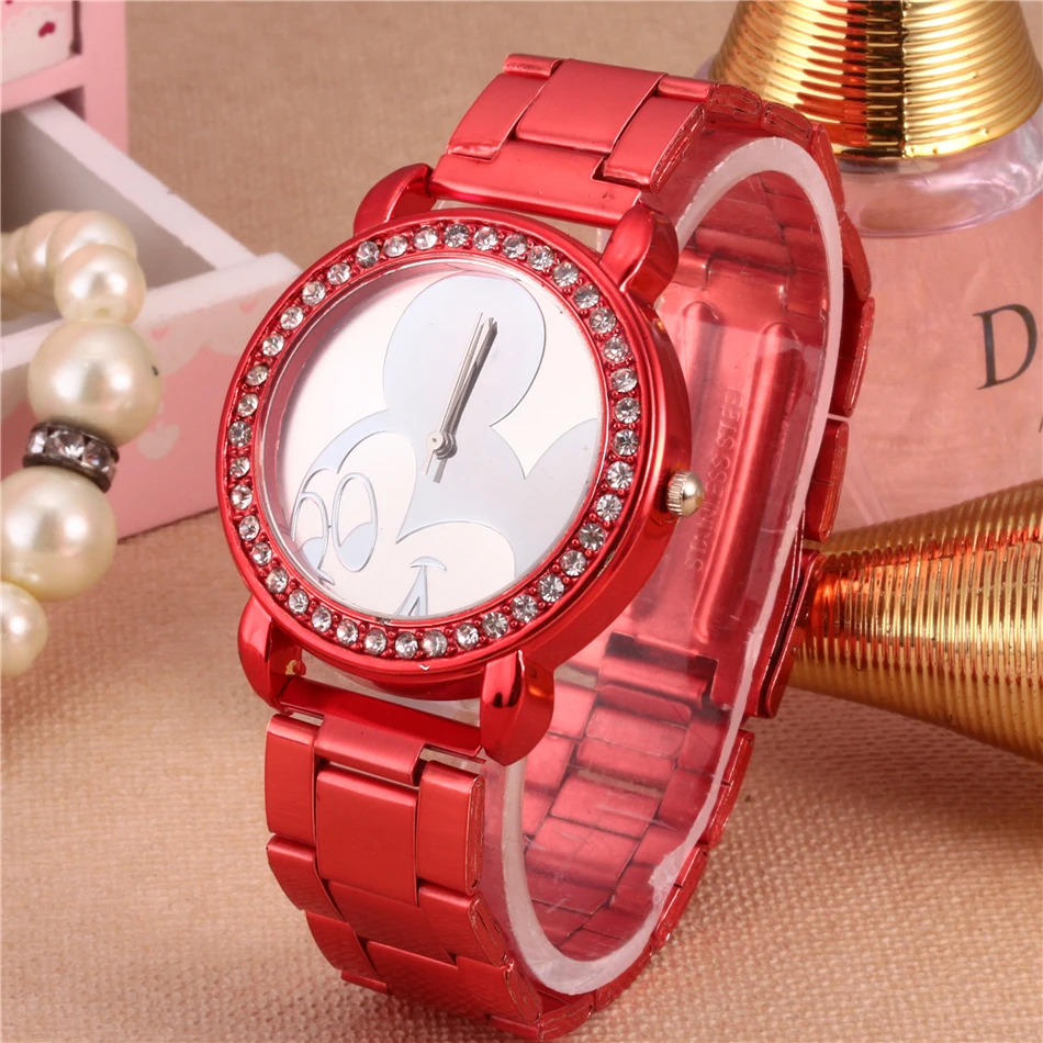 2017 mickey minnie mouse women watches luxury brand stainless steel ...