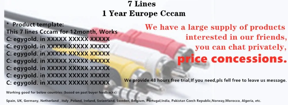 HD Европа av-кабель 1 год CCCam Newcamd 7 Клинок для спутникового ТВ ресивера FULL HD DVB-S2 ...