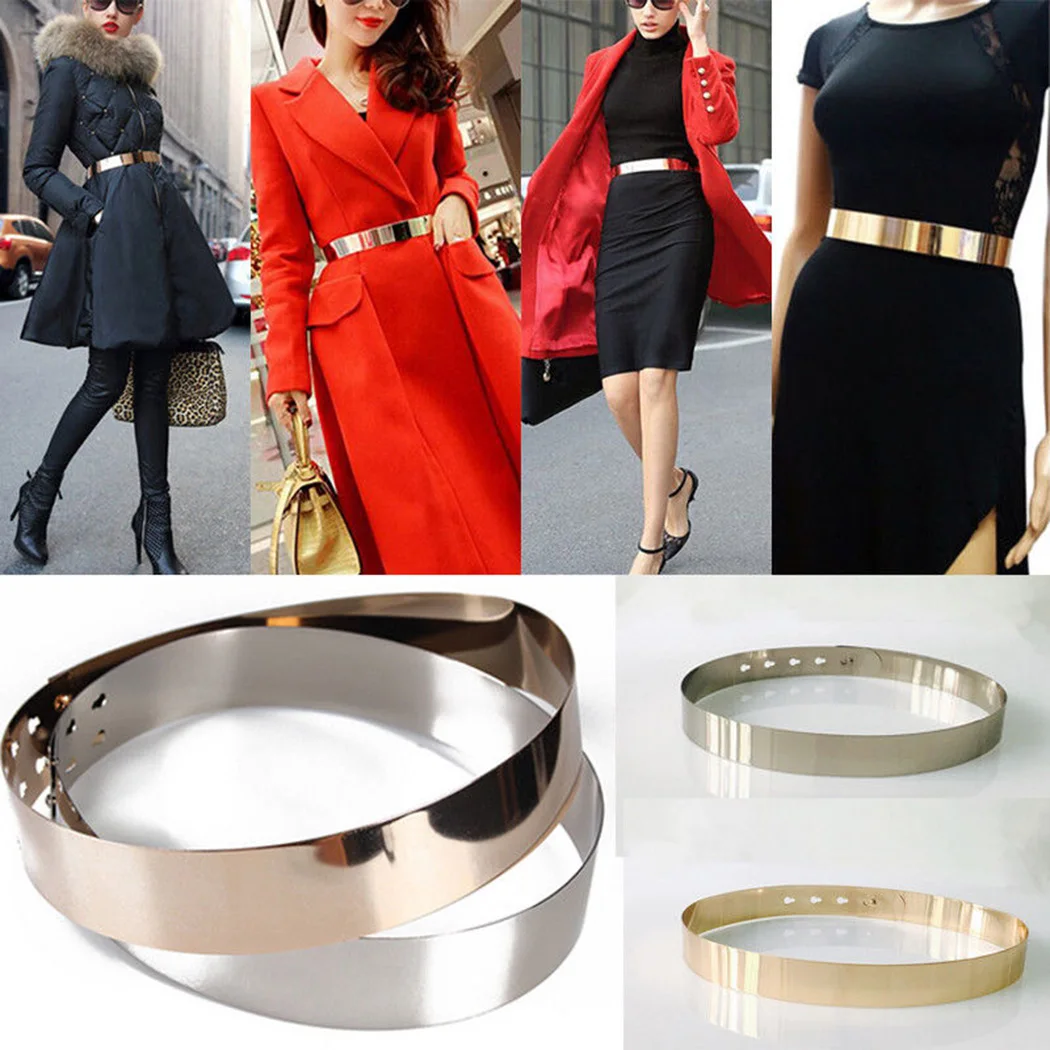 Women Punk Full Metal Mirror Belts Women Plate Wide Chains Skinny Waist ...