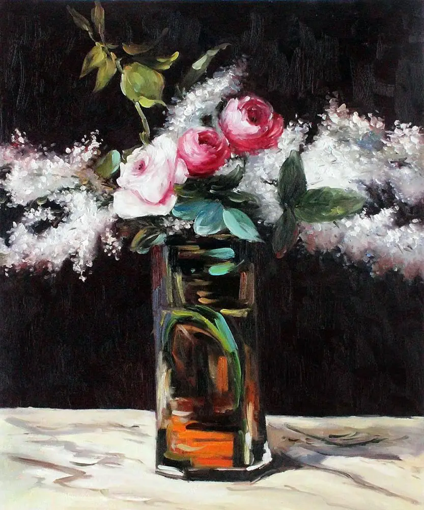Hand-Painted-Rose-Flower-Painting-Roses-et-Lilas-by-Edouard-Manet-Art ...