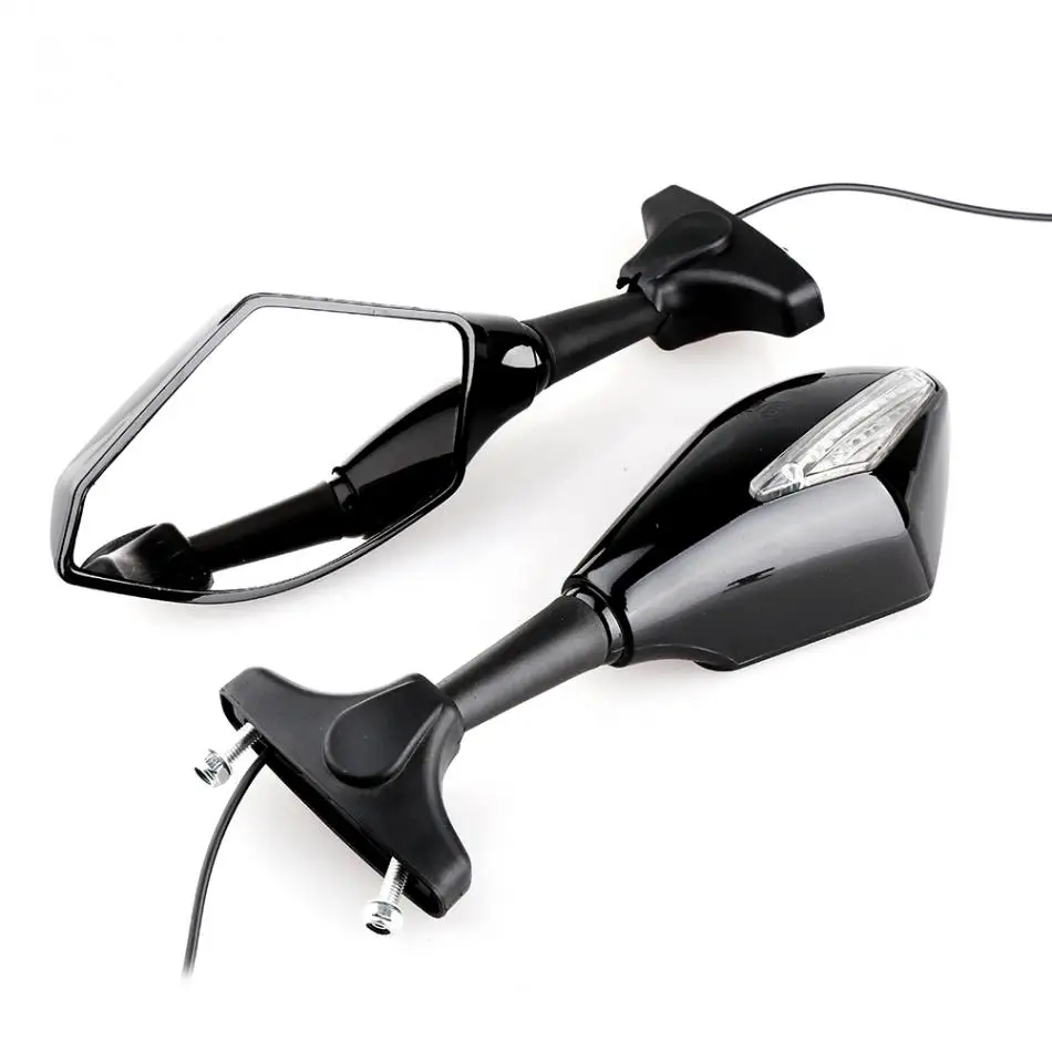 1 Pair Motorcycle Black Rear View Mirrors W Arrow Style Led Turn