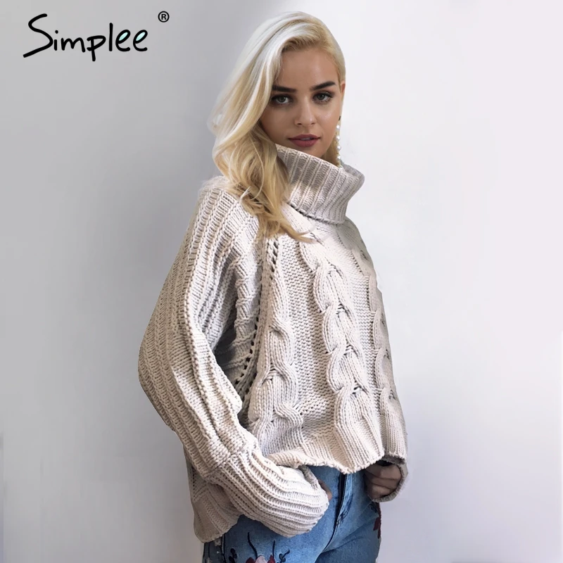 Simplee Turtleneck Hollow Out Knitted Sweater Women Soft Jumper Pull
