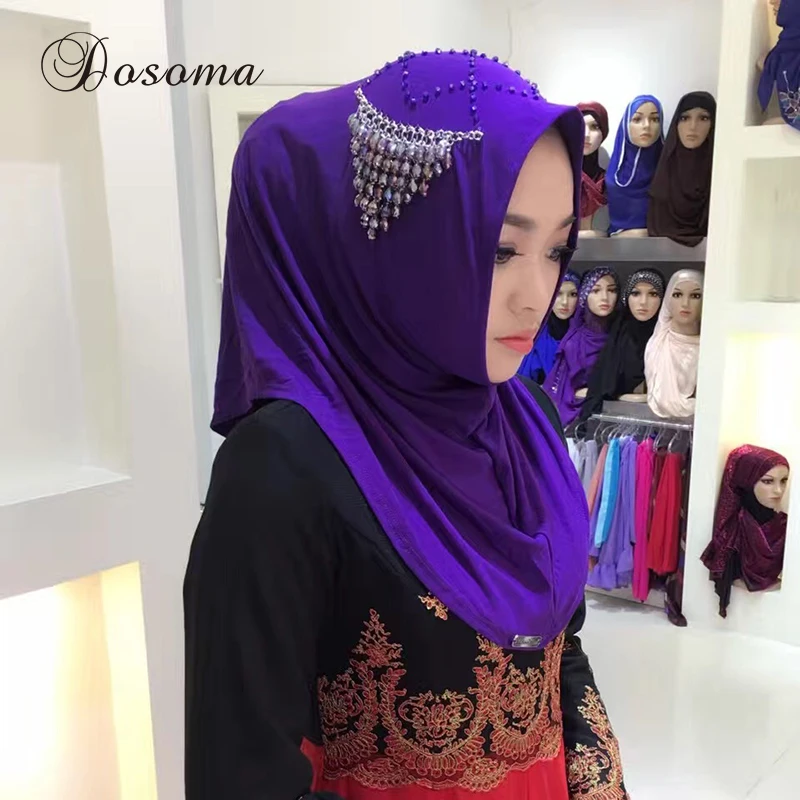 Muslim Women's Hijab Crystal Flax Scarf Bandanas Hooded Instant Wraps ...