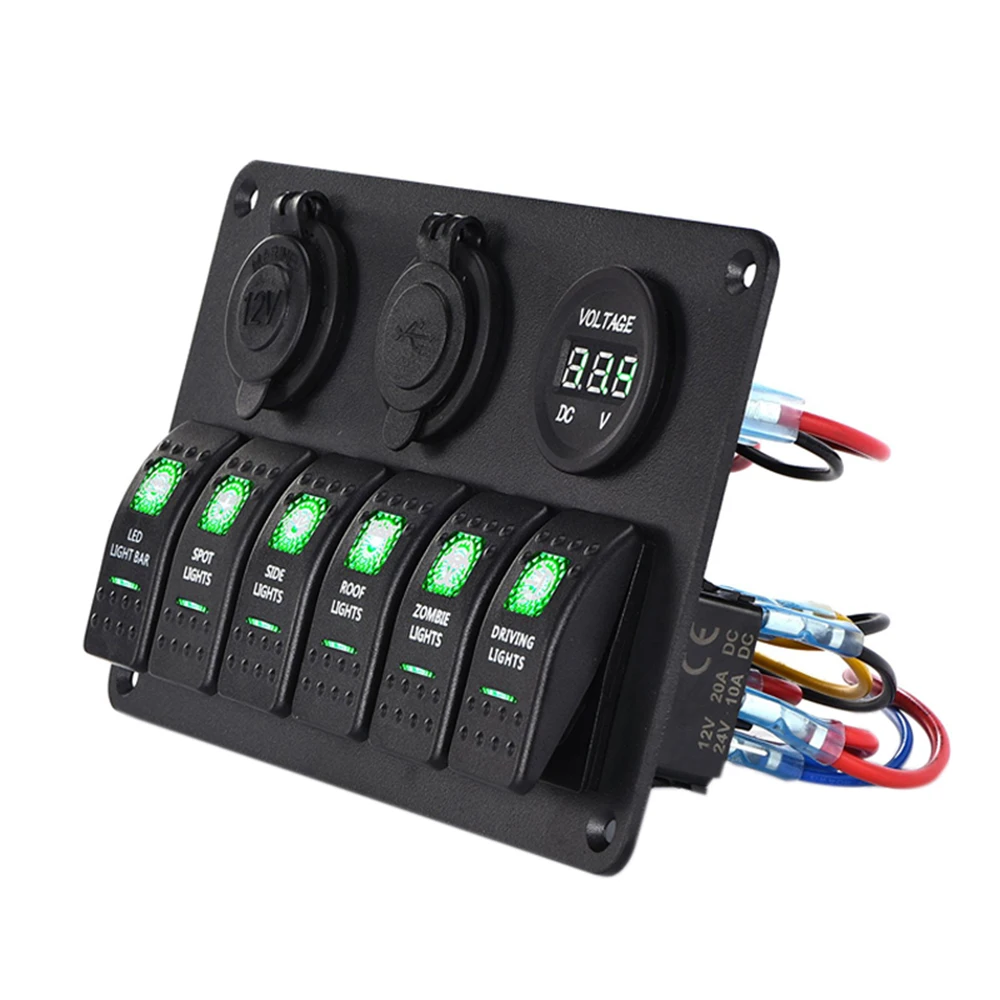 Dual Usb Charging 6 Toggle Rocker Control Switch Panel 12 V~24v Circuit ...
