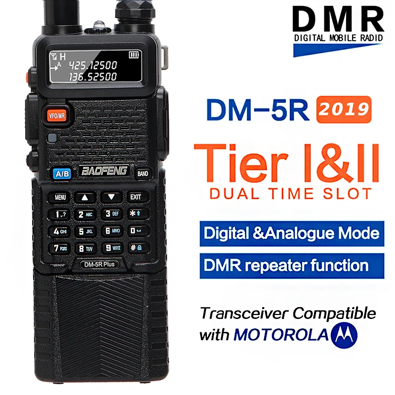 Baofeng DM 5R 플러스 DMR 계층 1 & 2 3800mAh 배터리 라디오 워키 토키 디지털 리피터 Motorola ...