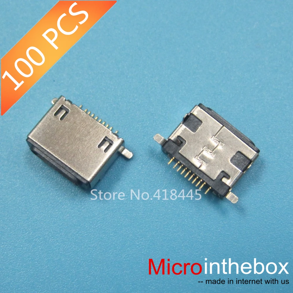 100pcs/lot Iphone Connector Female Usb Connector 10 Pins Smd Type Gold ...