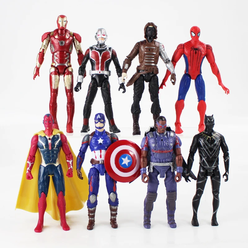 8pcs/lot Avengers Action Figure Led Light Iron Man Vision Black Panther ...