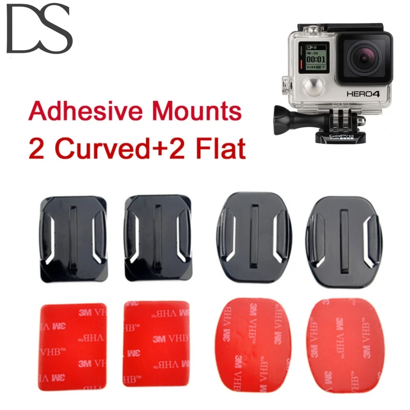 2pcs Flat + 2pcs Curved Adhesive Sticky Mount Set Sticker for Gopro ...