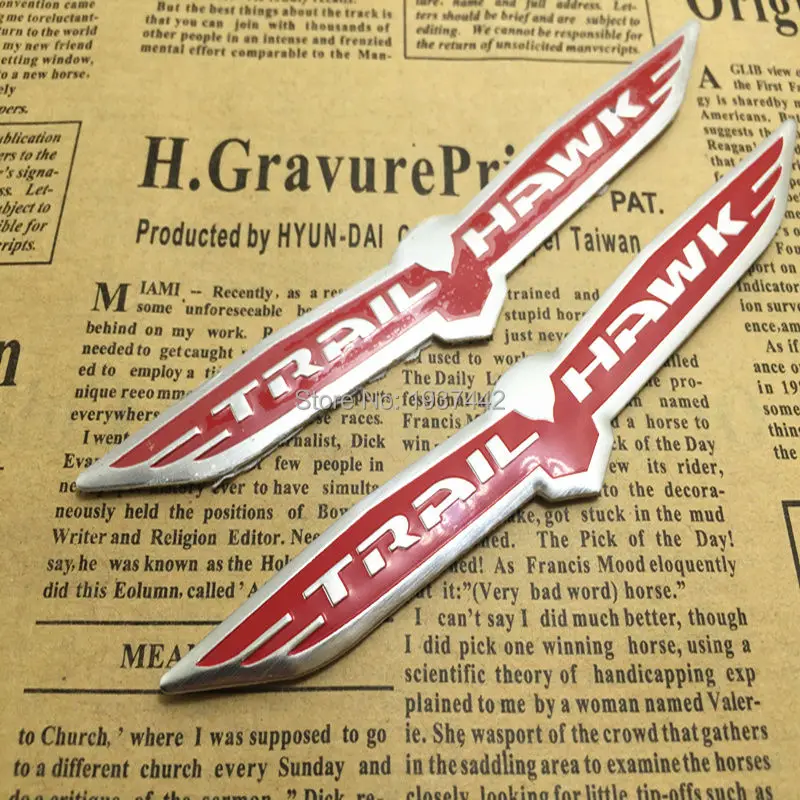 2pcs Auto car Aluminum Red Trail Hawk for Grand Cherokee Emblem Decal ...