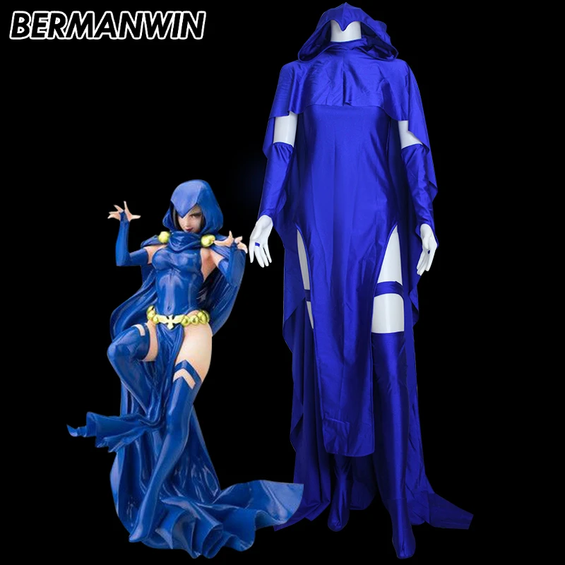 Bermanwin High Quality Dc Comics Raven Costume Dress Cloak Spandex ...