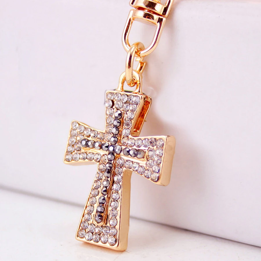 Creative Rhinestone Cross Pendant Keyring Alloy Car Keychain Fashion ...