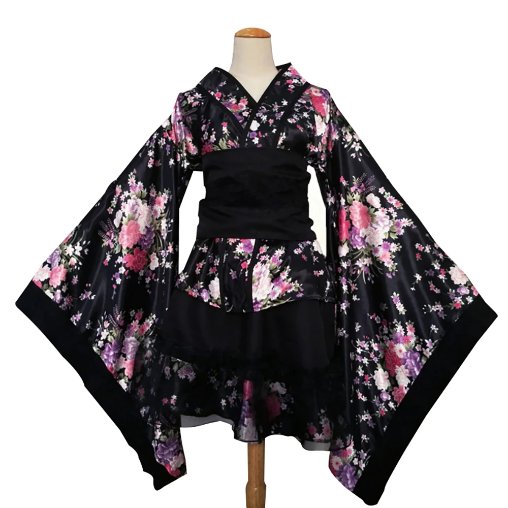 Women's Floral Printed Lolita Kimono Costume Japanese Yukata Kimono ...