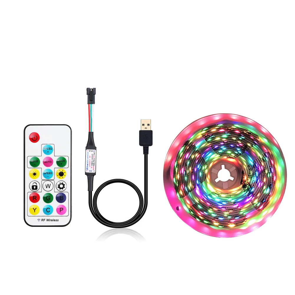 USB LED strip Dream color with 17Key RF controller 5V WS2812B RGB pixel ...