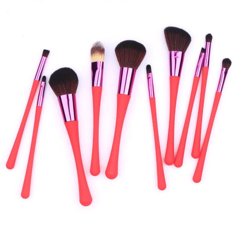 10pcs smoky color makeup brush set red blue handle make up pen set ...